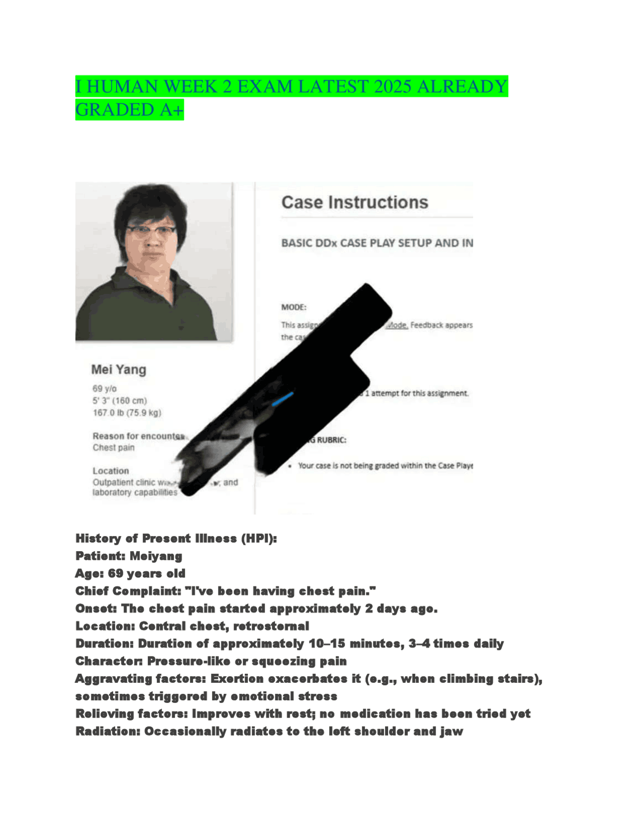 comprehensive CASE WEEK #2 69 YEAR OLD MEI YANG(female) HEIGHT 5*3 ...