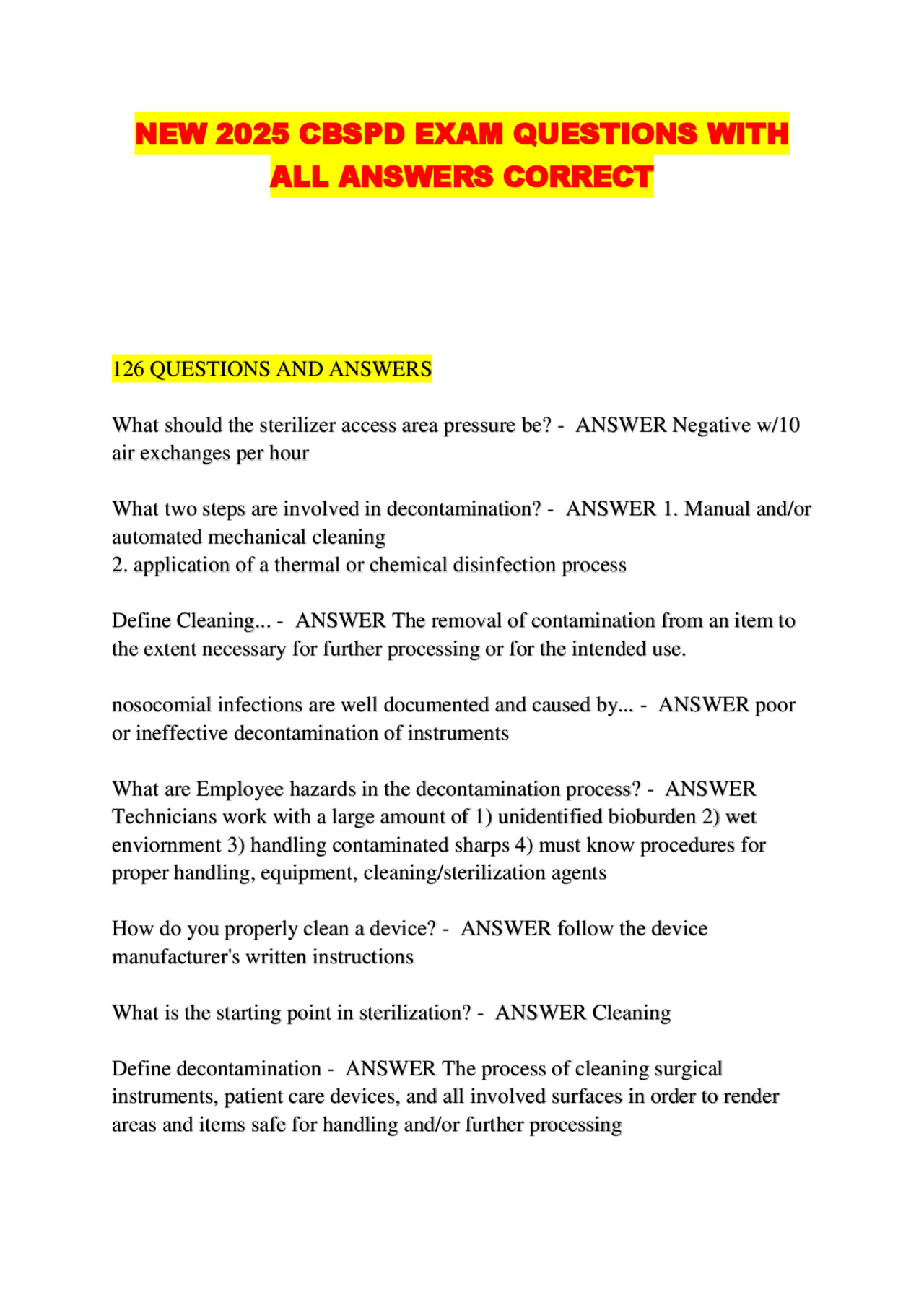 SPD Exam Q&A 2025: Decontamination & Sterilization Techniques | Exams ...