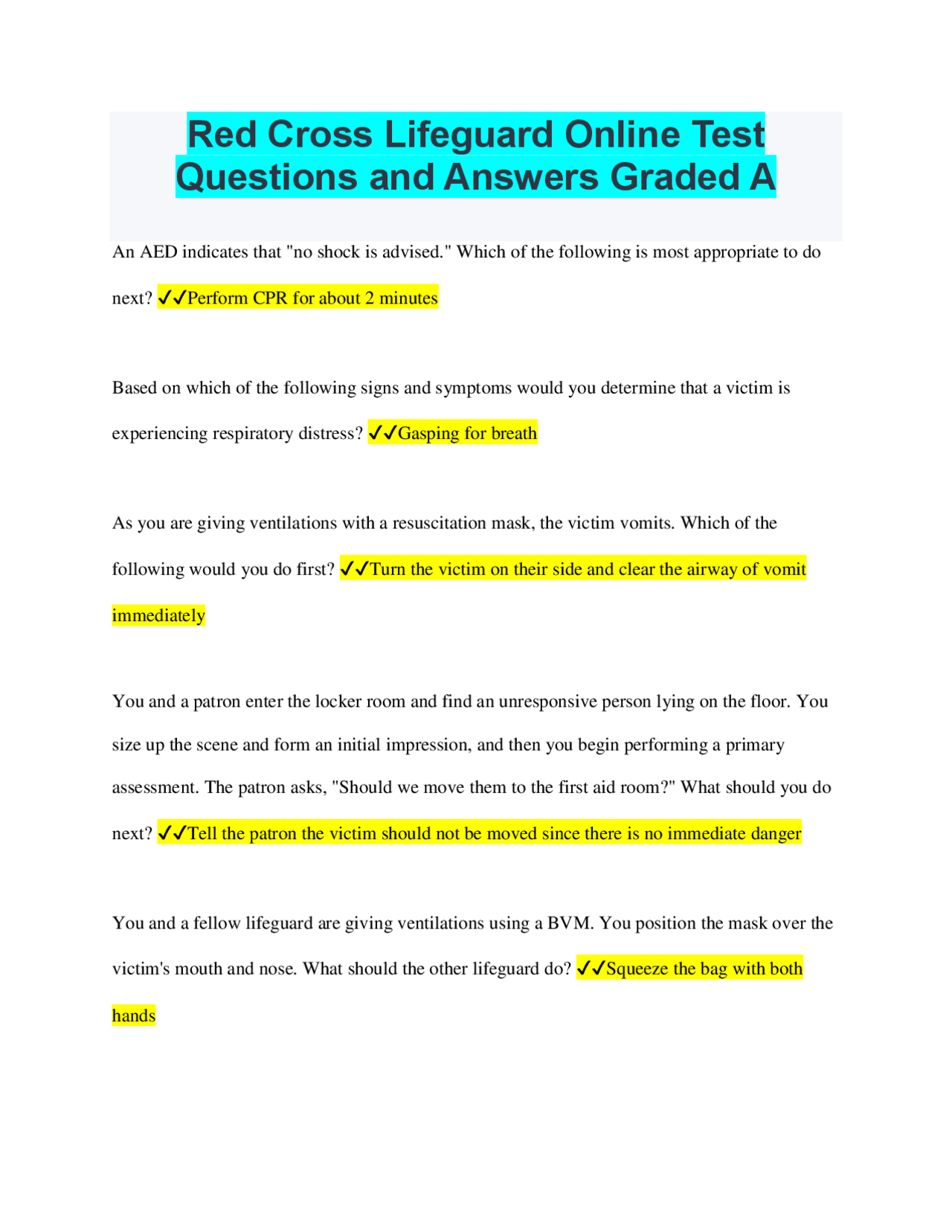 Red Cross Lifeguard Online Test Questions and Answers Graded A | Exams ...