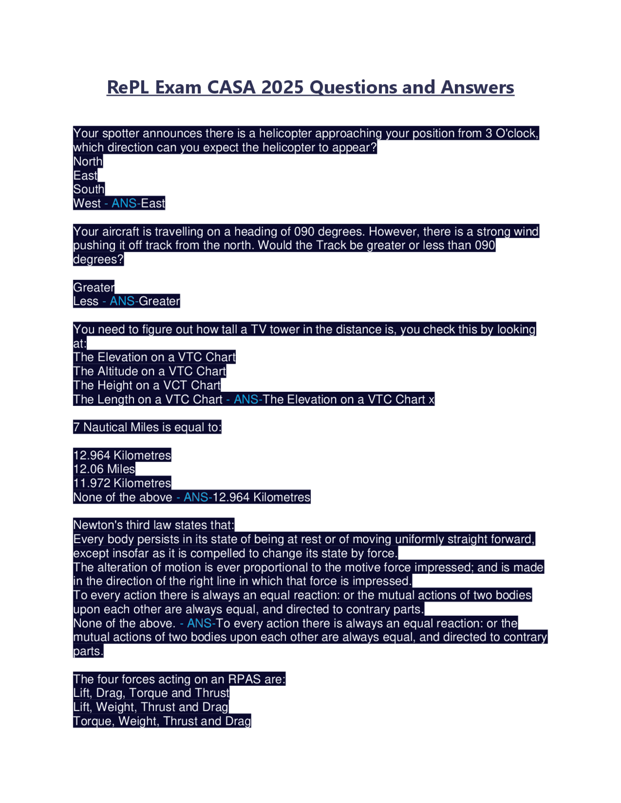 CASA RePL Exam Questions and Answers 2025 | Exams Nursing | Docsity