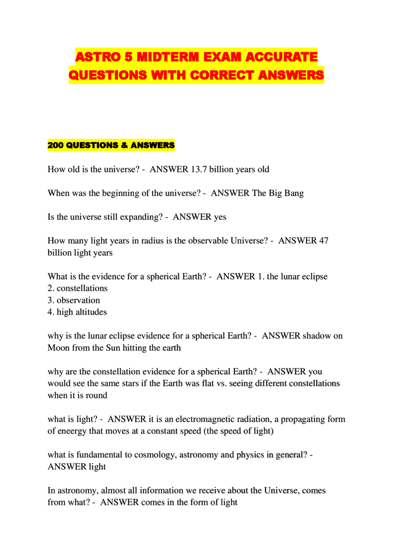 Astro Midterm Exam Q&A: Cosmology and Astrophysics Study Guide | Exams Astronomy | Docsity