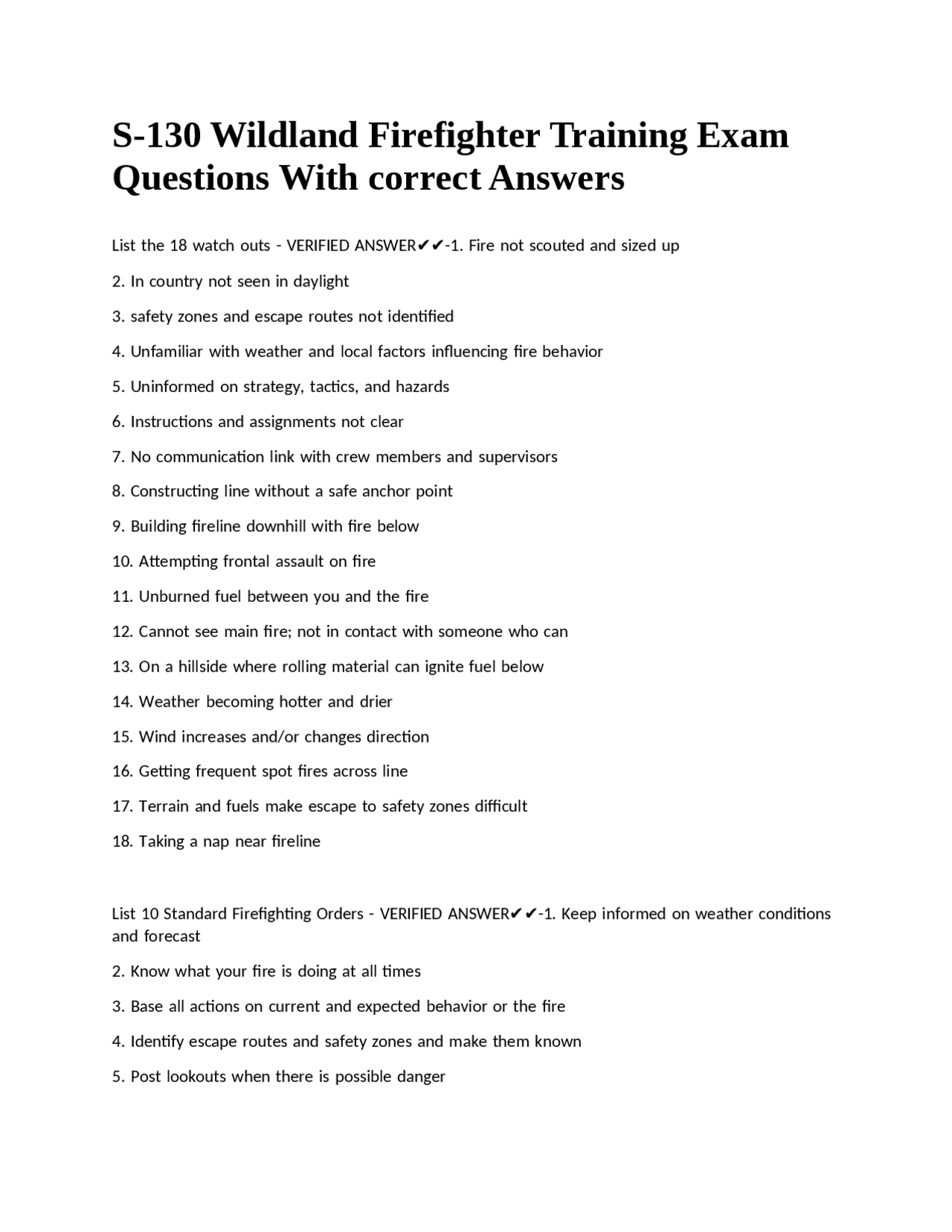 S-130 Wildland Firefighter Training Exam Questions With correct Answers ...