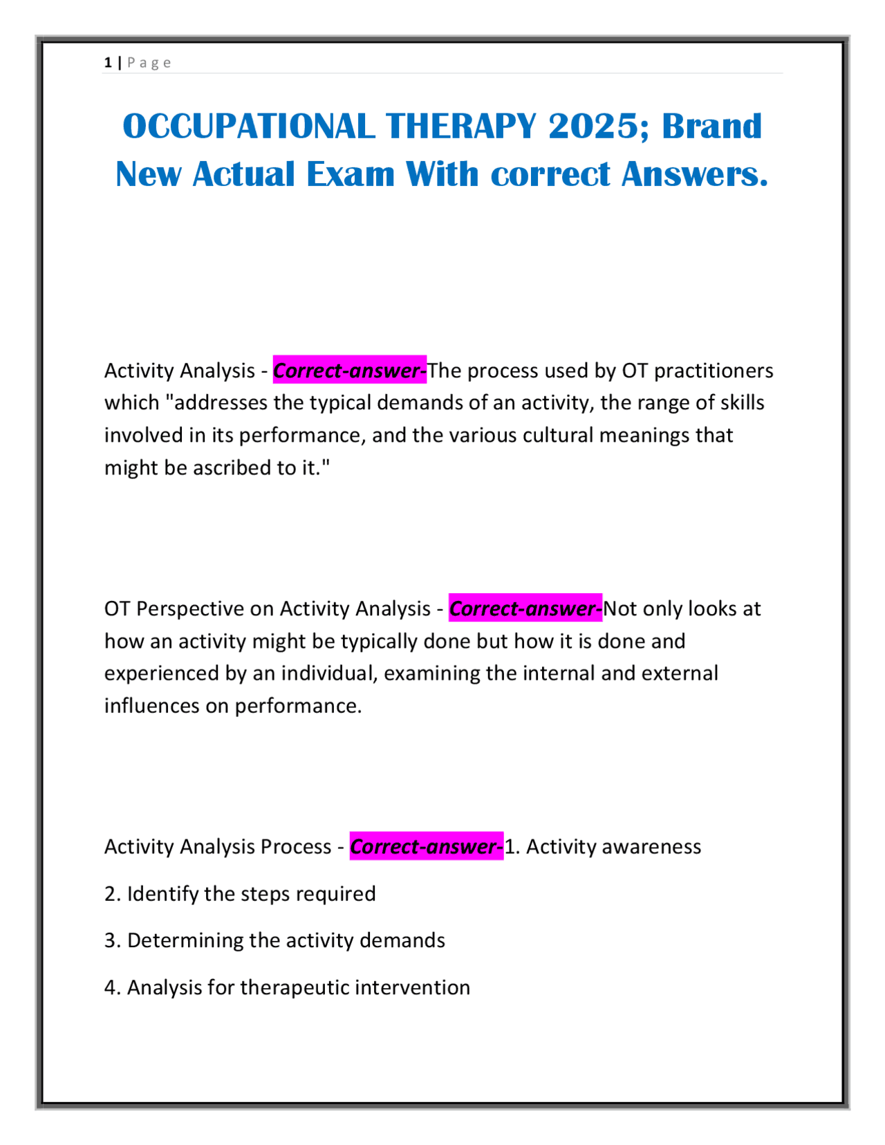 Occupational Therapy Exam Prep: Activity Analysis and Key Concepts ...