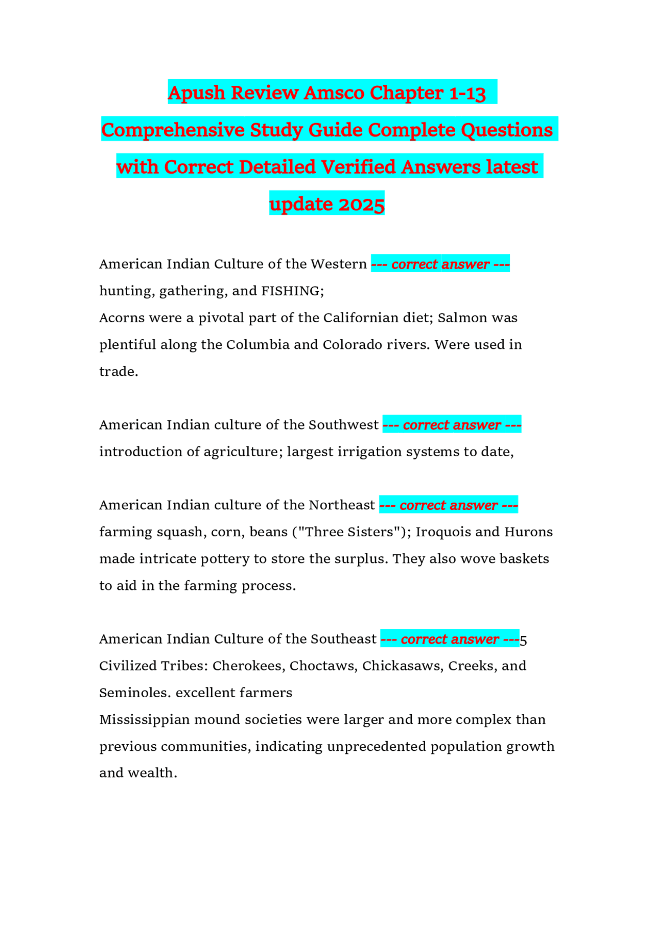 Apush Review Amsco Chapter 1-13 Comprehensive Study Guide Complete ...