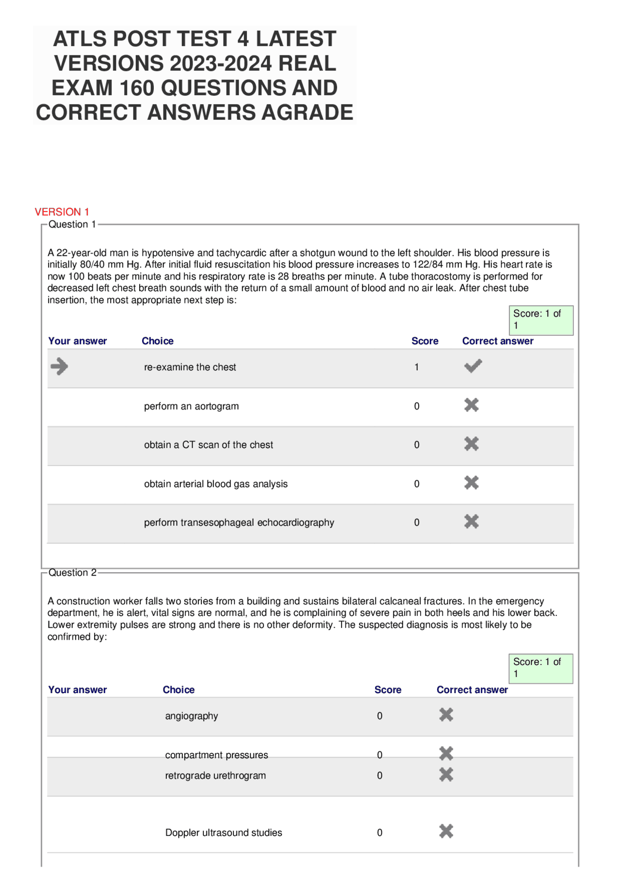 ATLS POST TEST 4 LATEST VERSIONS 2023-2024 REAL EXAM 160 QUESTIONS AND ...