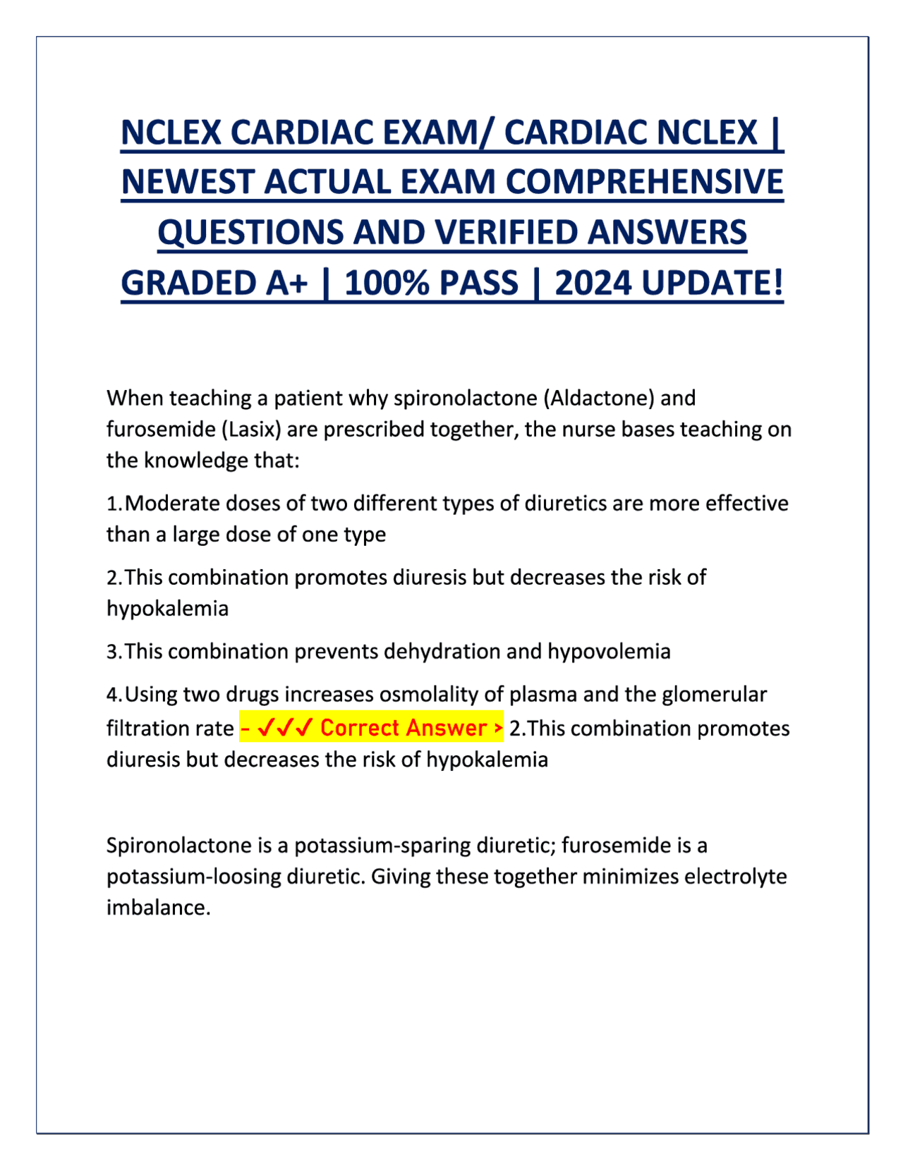 CARDIAC NCLEX PRACTICE EXAM /NCLEX CARDIAC PRACTICE EXAM ACTUAL EXAM ...