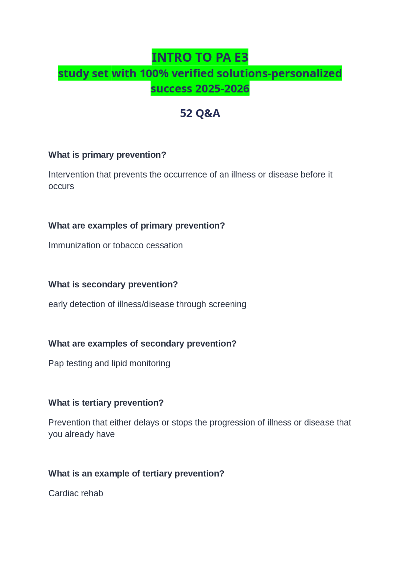 INTRO TO PA E3 study set with 100% verified solutions-personalized ...