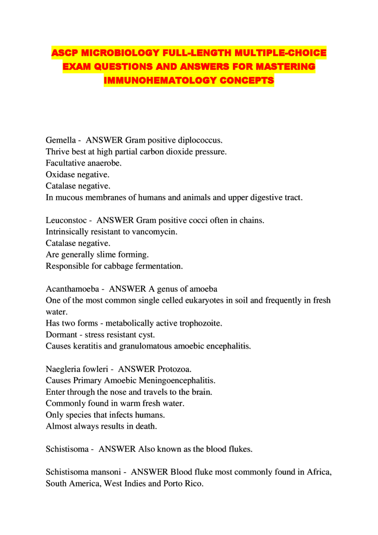 ASCP MICROBIOLOGY FULL-LENGTH MULTIPLE-CHOICE EXAM QUESTIONS AND ...