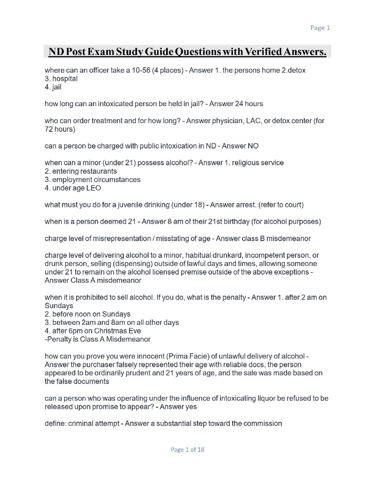 ND Post Exam Study Guide Questions with Verified Answers. | Exams Law ...