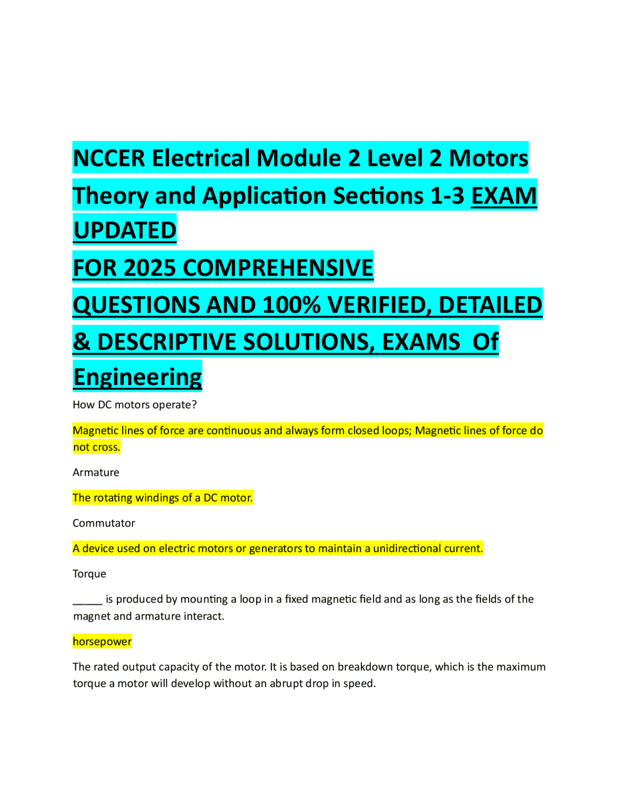 NCCER Electrical Module 2 Level 2 Motors Theory and Application ...