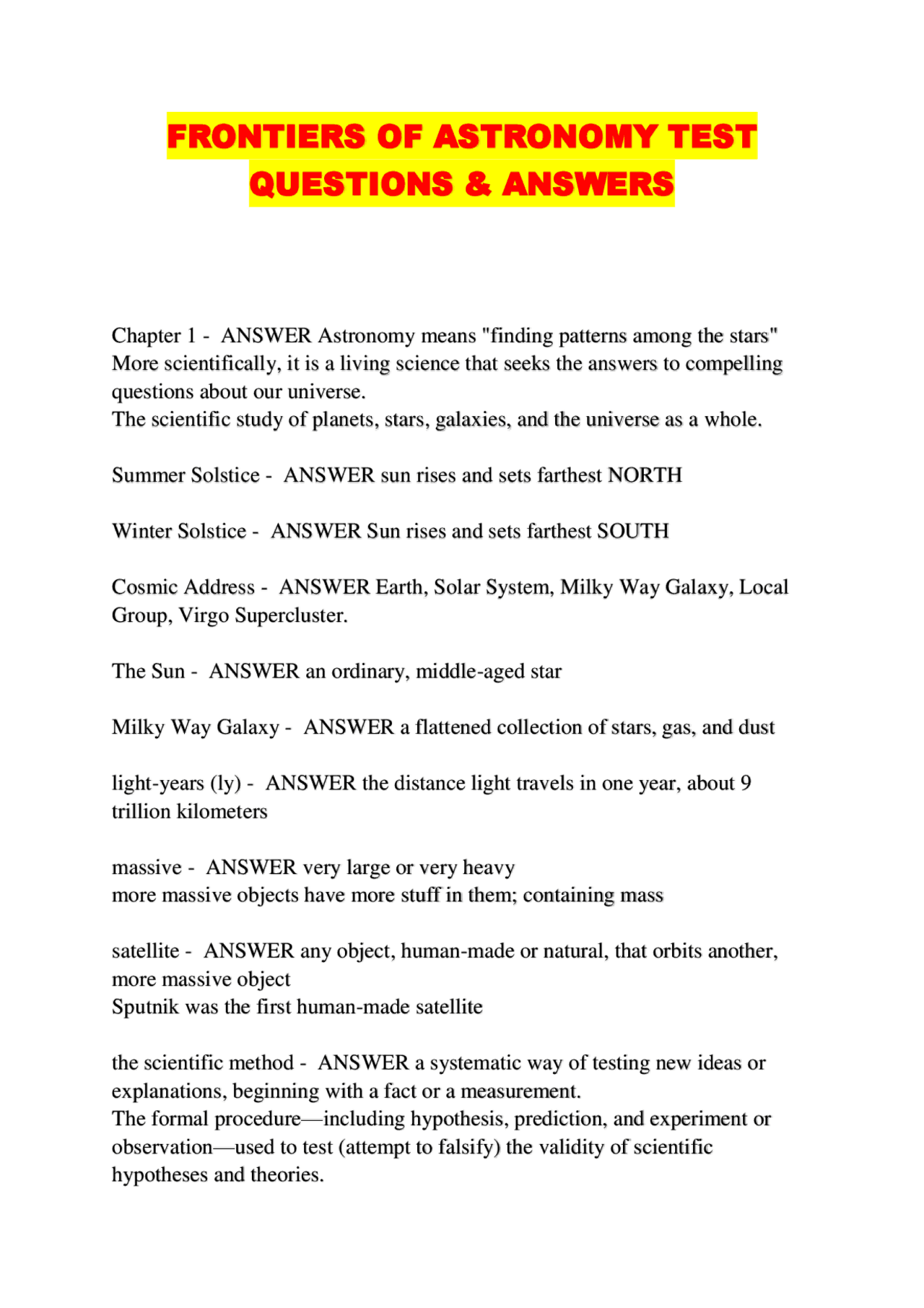 Astronomy Test Questions and Answers: Frontiers of Space | Exams ...