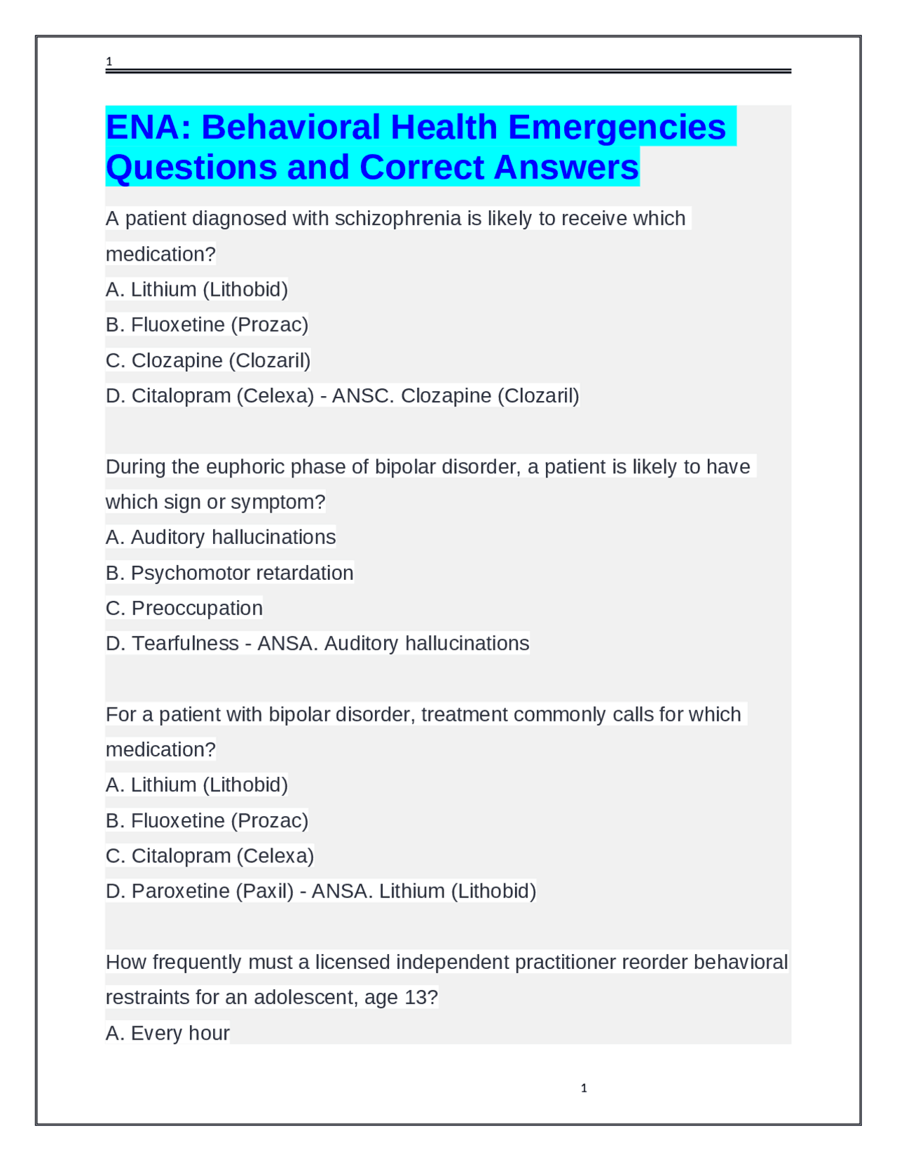 Behavioral Health Emergencies: Questions and Answers for Medical ...