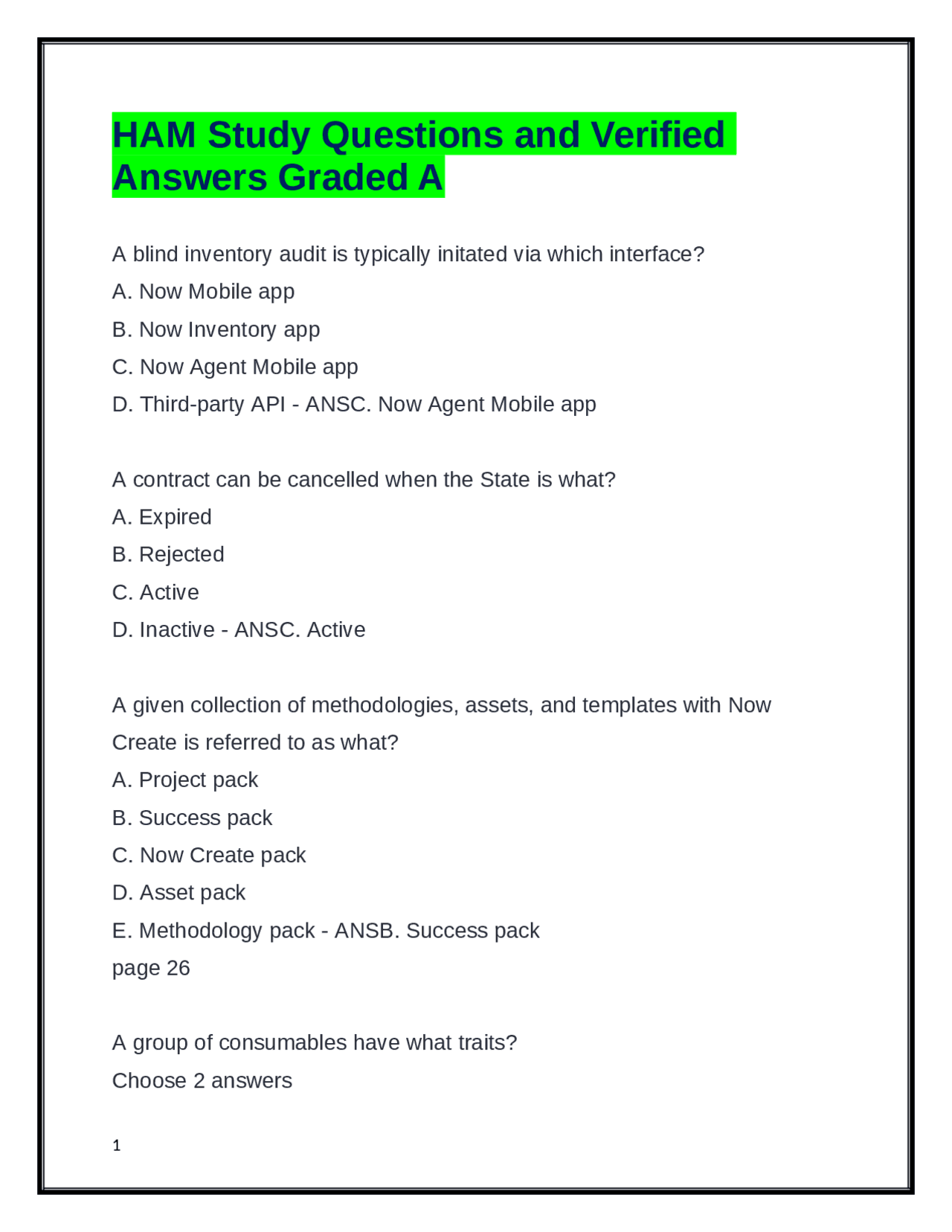 HAM Study Questions and Verified Answers Graded A | Exams Computer ...