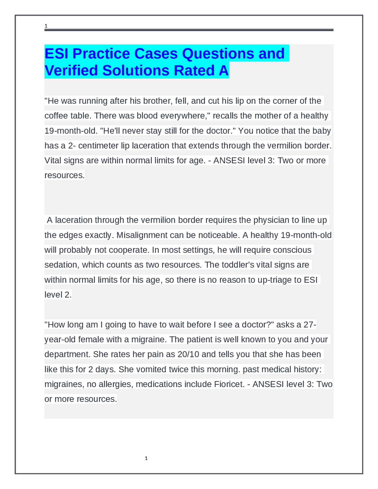 ESI Triage Practice Cases: Emergency Severity Index Scenarios ...