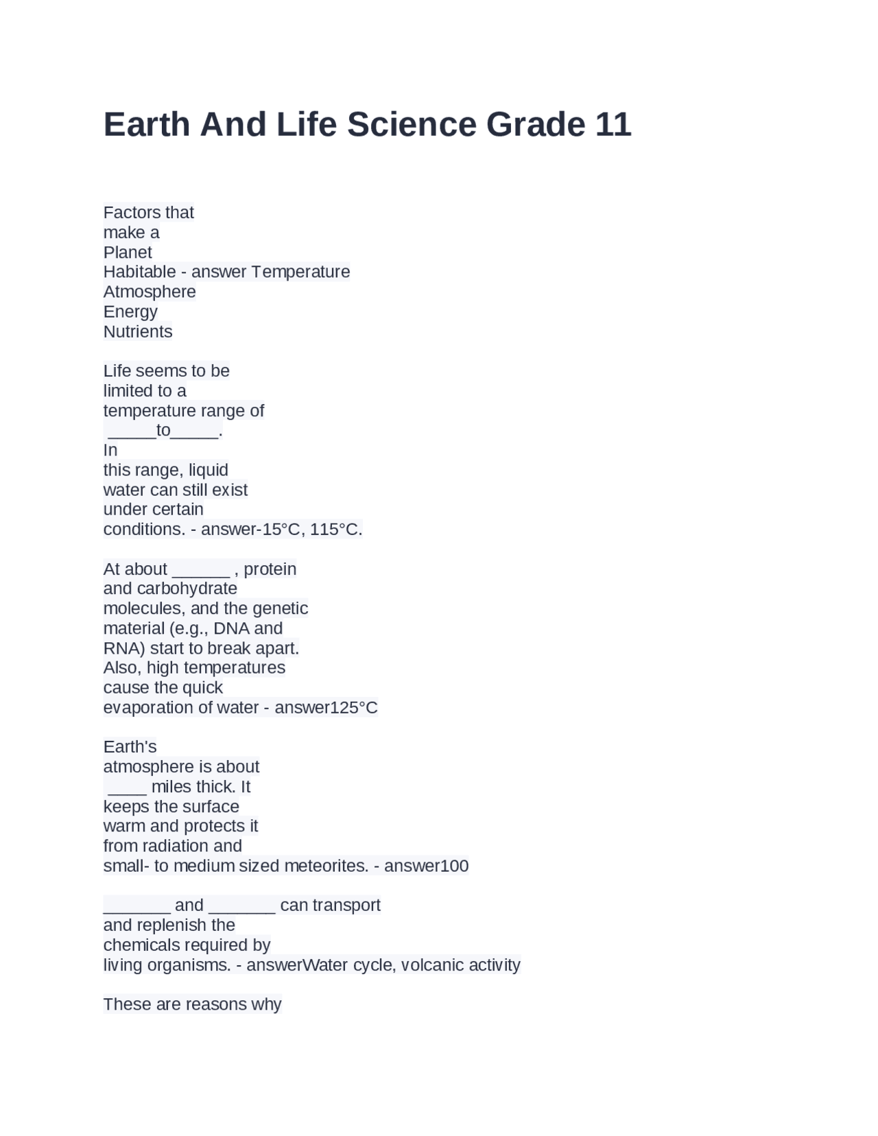 Earth And Life Science Grade 11 Questions and Answers | Exams Advanced ...