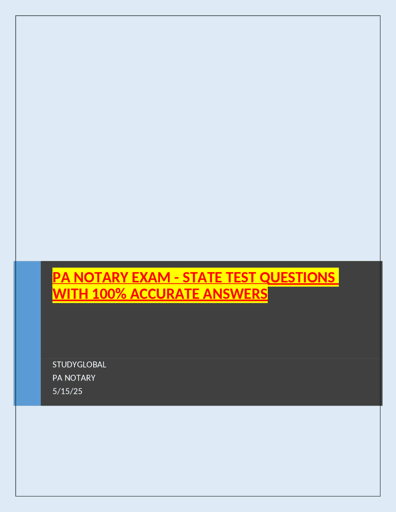 PA Notary Exam – State Test Questions | 100% Accurate Answers for ...