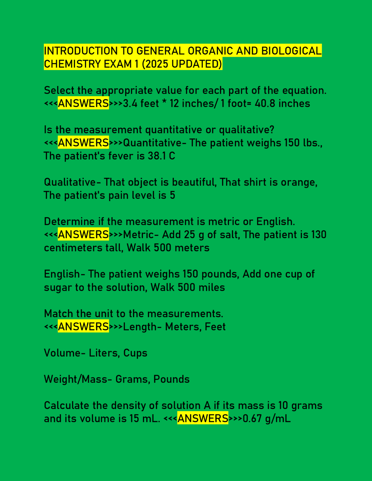 INTRODUCTION TO GENERAL ORGANIC AND BIOLOGICAL CHEMISTRY EXAM 1 (2025 ...