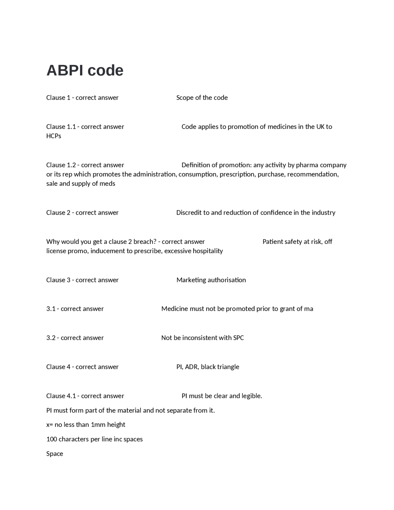 ABPI Code of Practice: Key Clauses and Compliance Guide | Exams Nursing | Docsity