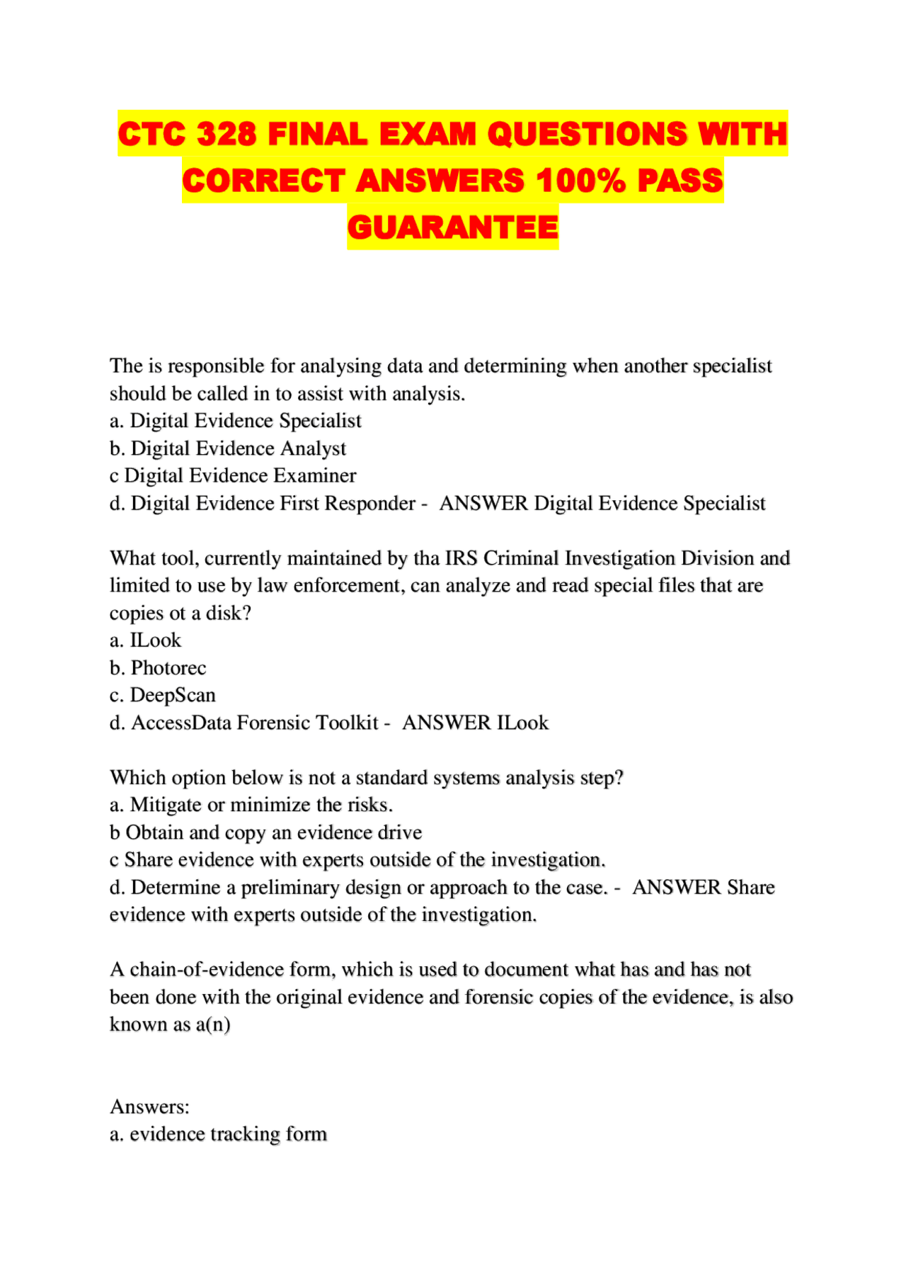 Digital Forensics Final Exam Questions and Answers | Exams Computer ...