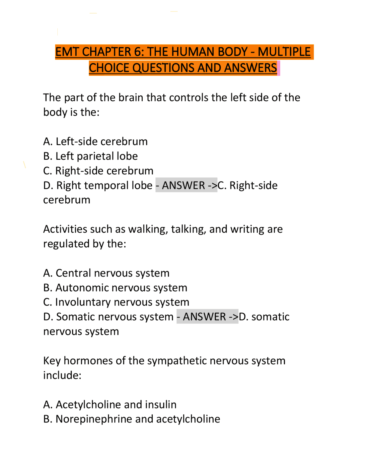 Human Anatomy and Physiology: Multiple Choice Questions and Answers for ...