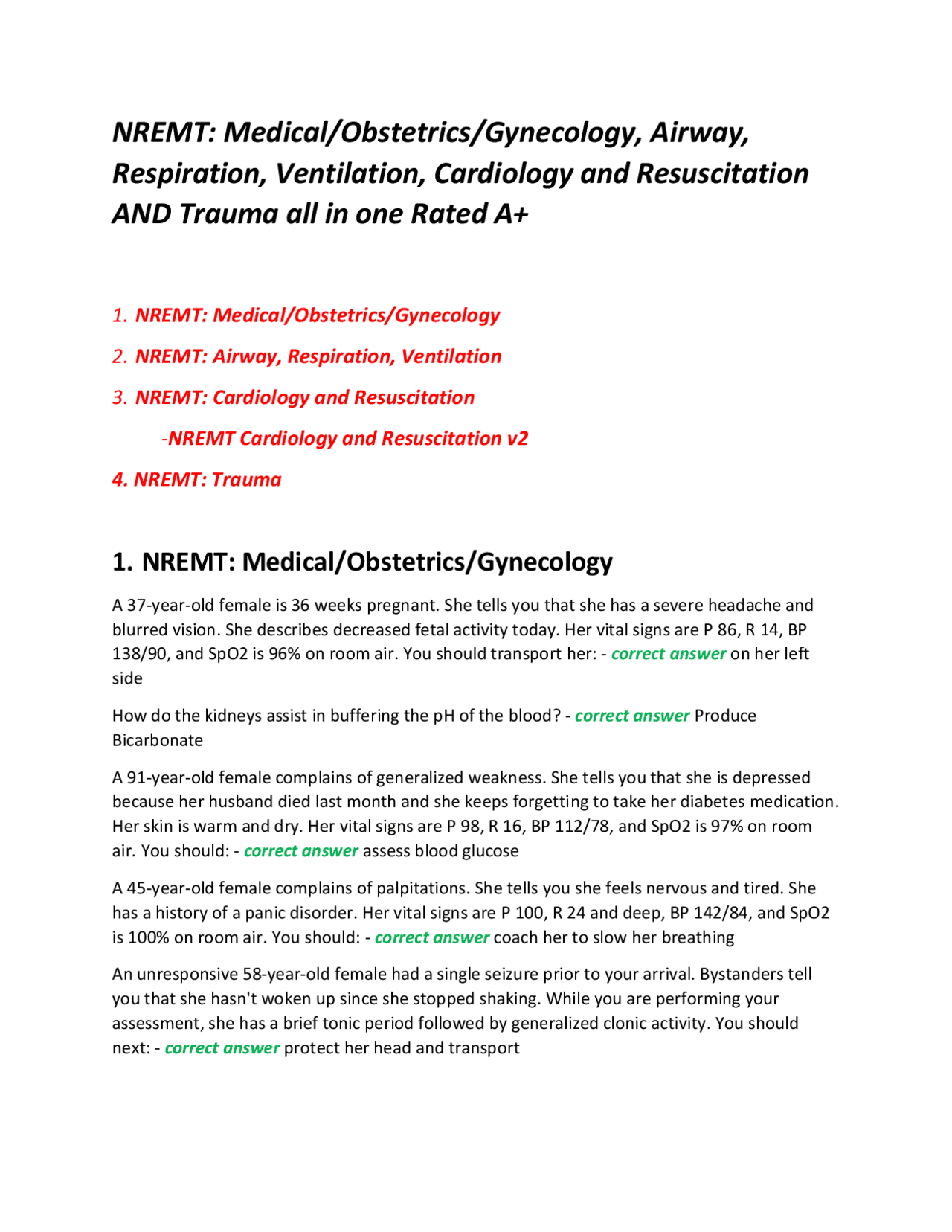 NREMT: Medical/Obstetrics/Gynecology, Airway, Respiration, Ventilation, Cardiology and Res ...