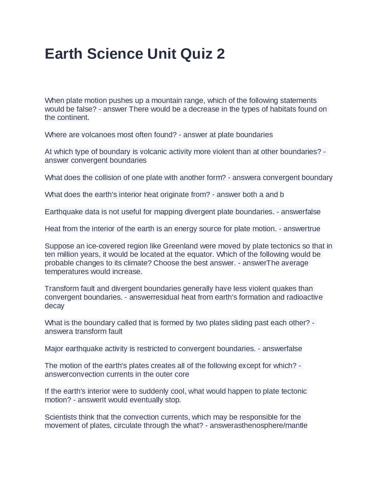 Earth Science Unit Quiz 2 Questions and Answers 100% Correct | Exams ...