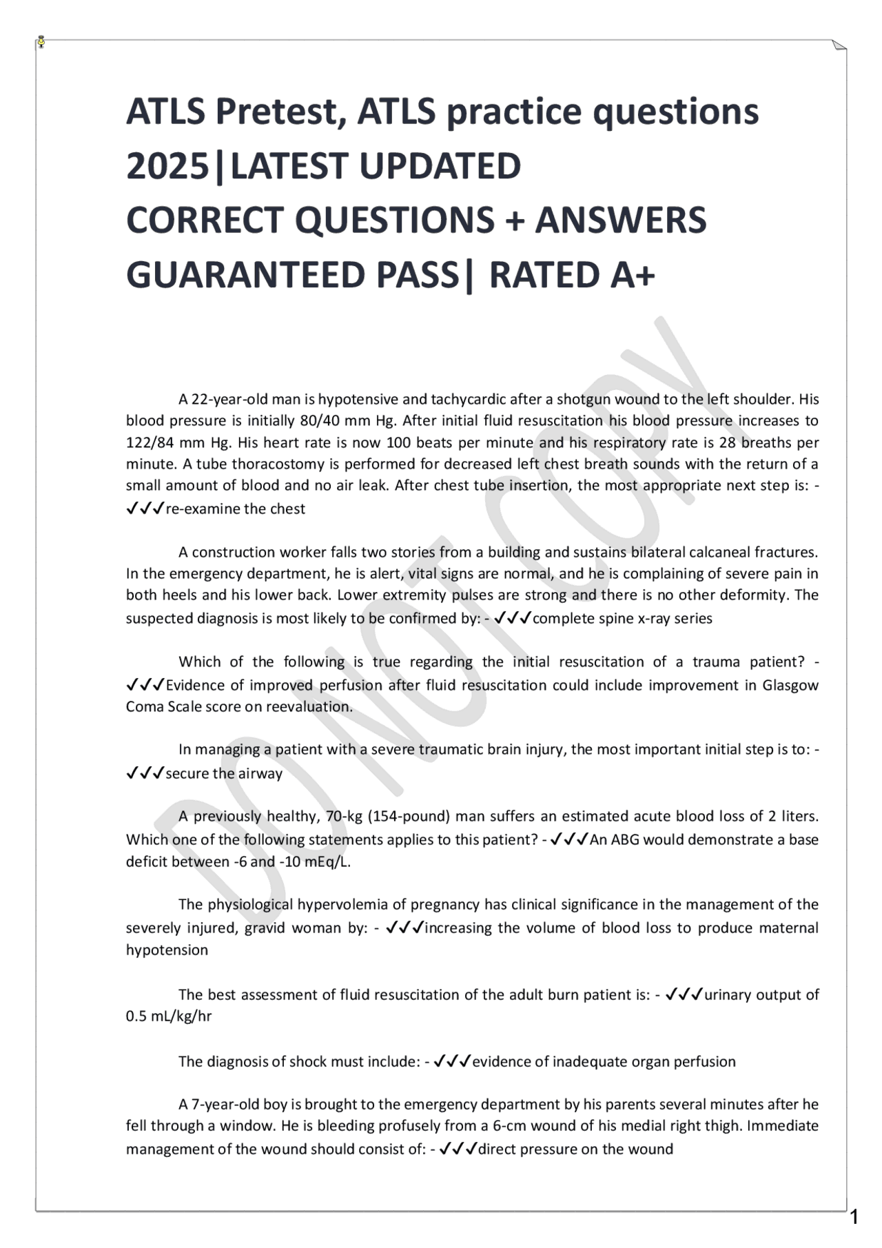 ATLS Pretest, ATLS practice questions 2025|LATEST UPDATED CORRECT ...