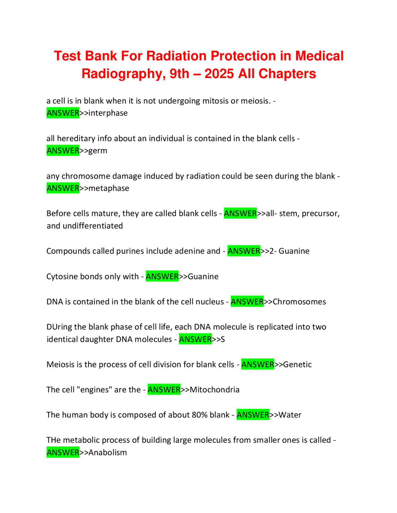 Radiation Protection in Medical Radiography Test Bank | Exams Nursing ...