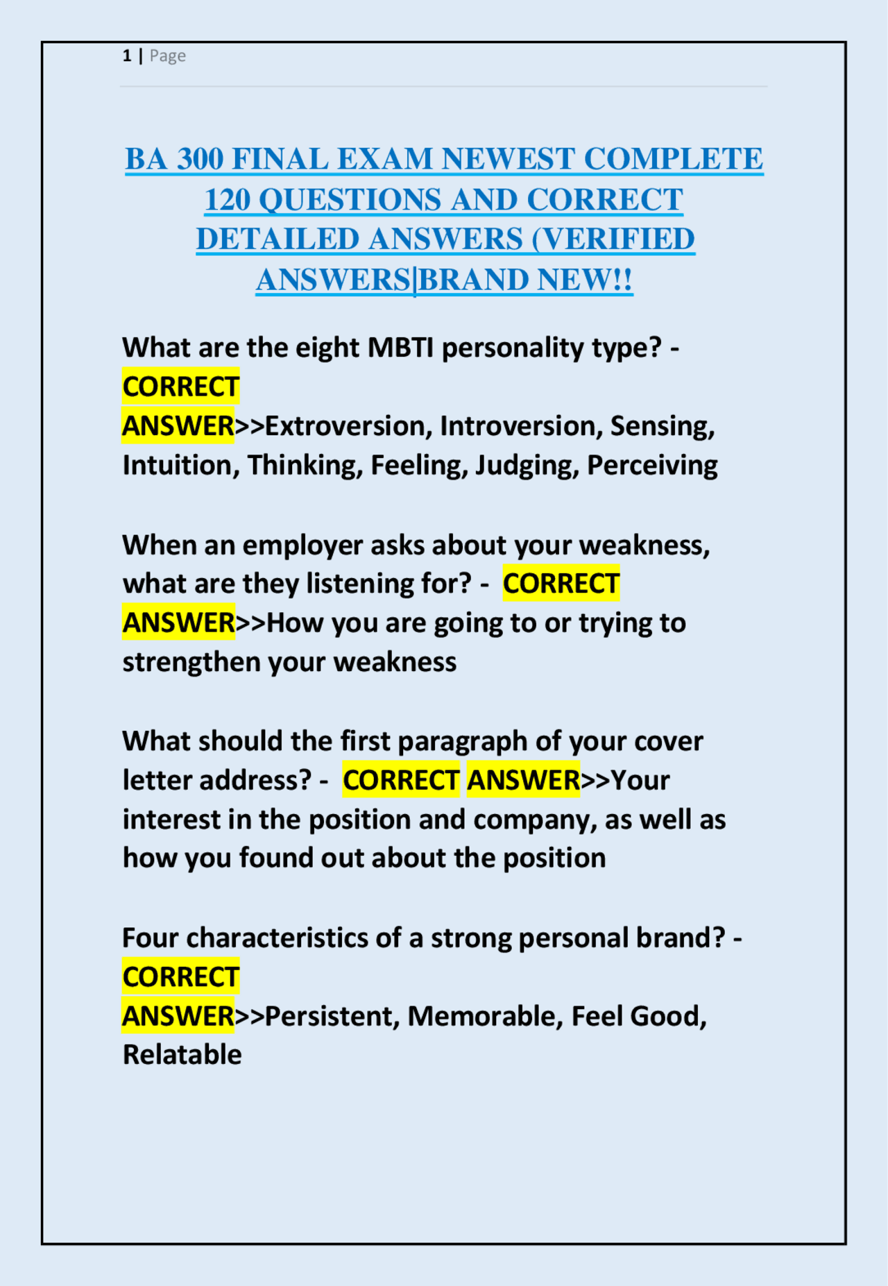BA 300 FINAL EXAM NEWEST COMPLETE 120 QUESTIONS AND CORRECT DETAILED ...