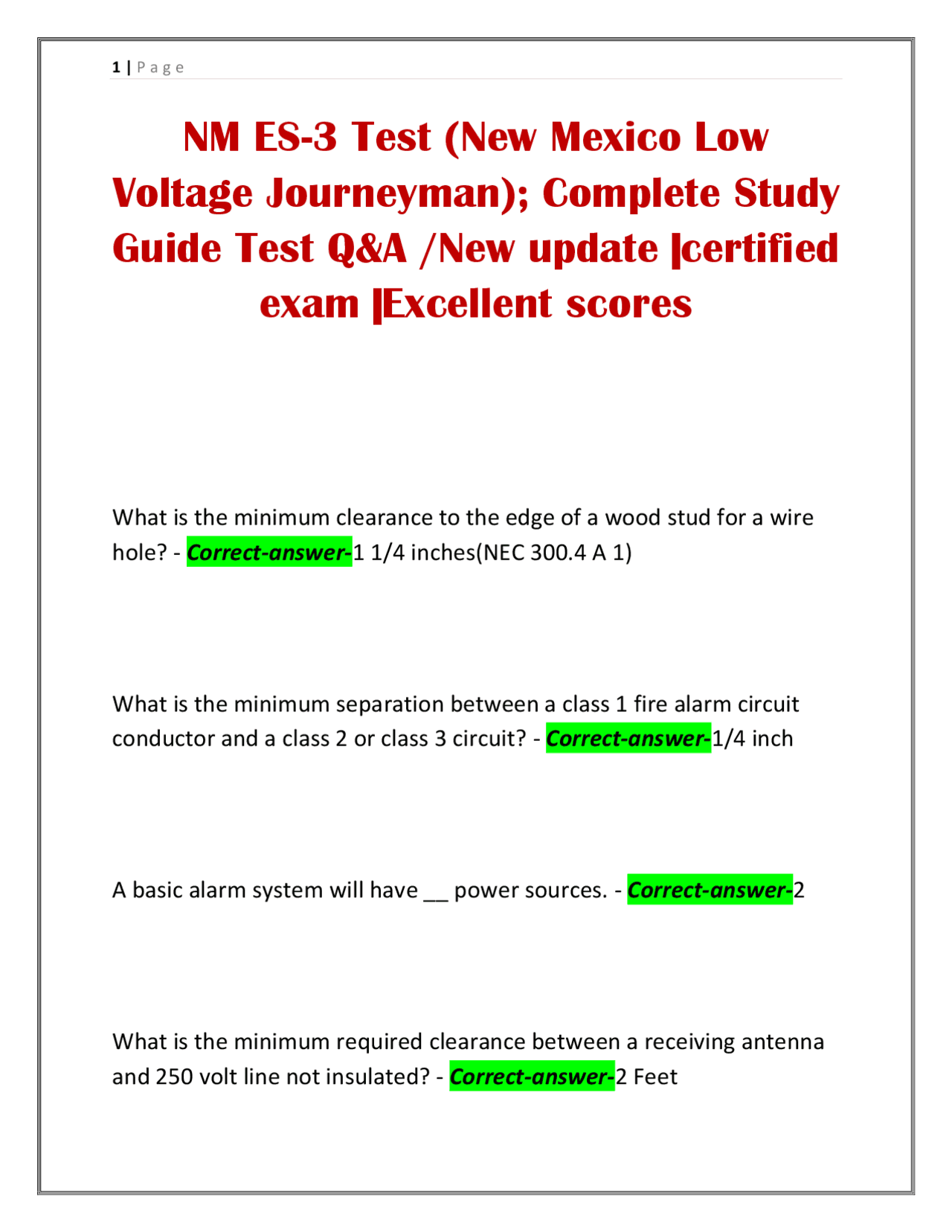 NM ES-3 Test (New Mexico Low Voltage Journeyman); Complete Study Guide ...