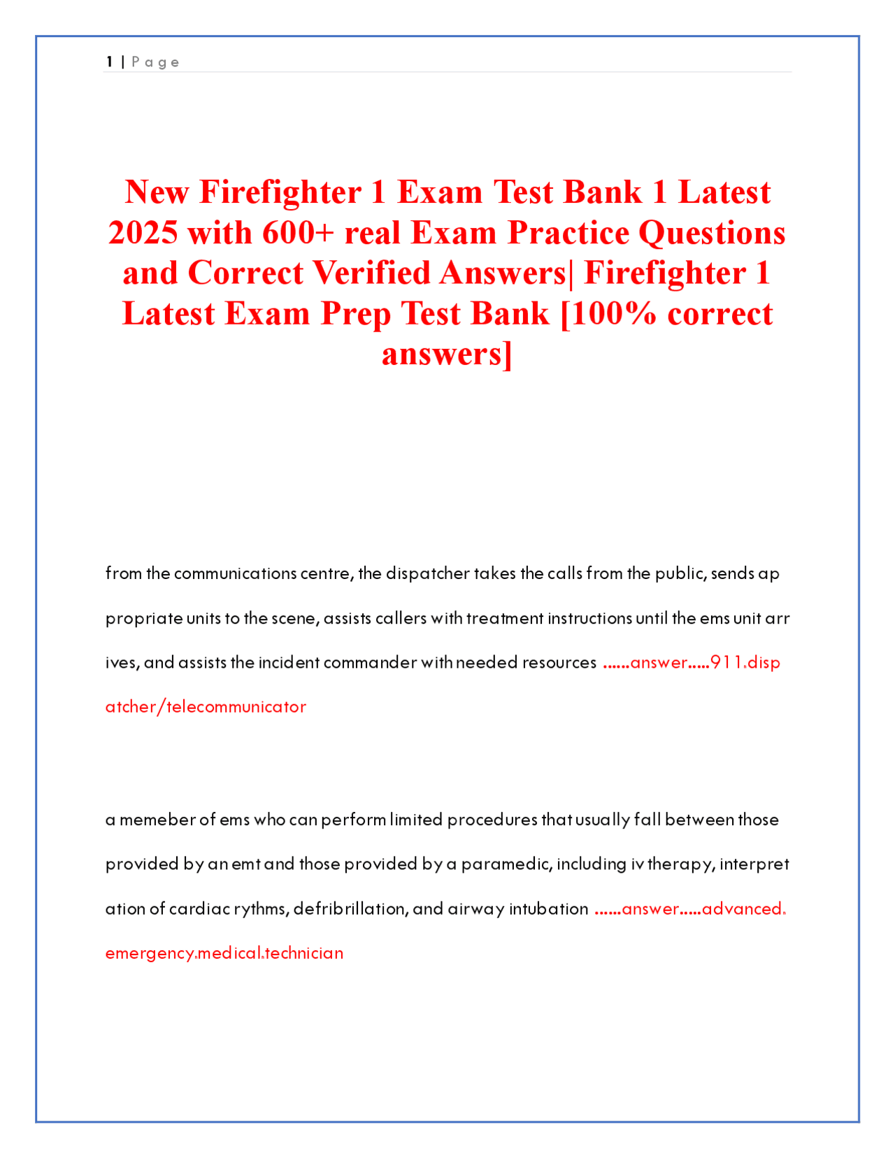 Firefighter 1 Exam Prep: 600+ Practice Questions & Answers for ...