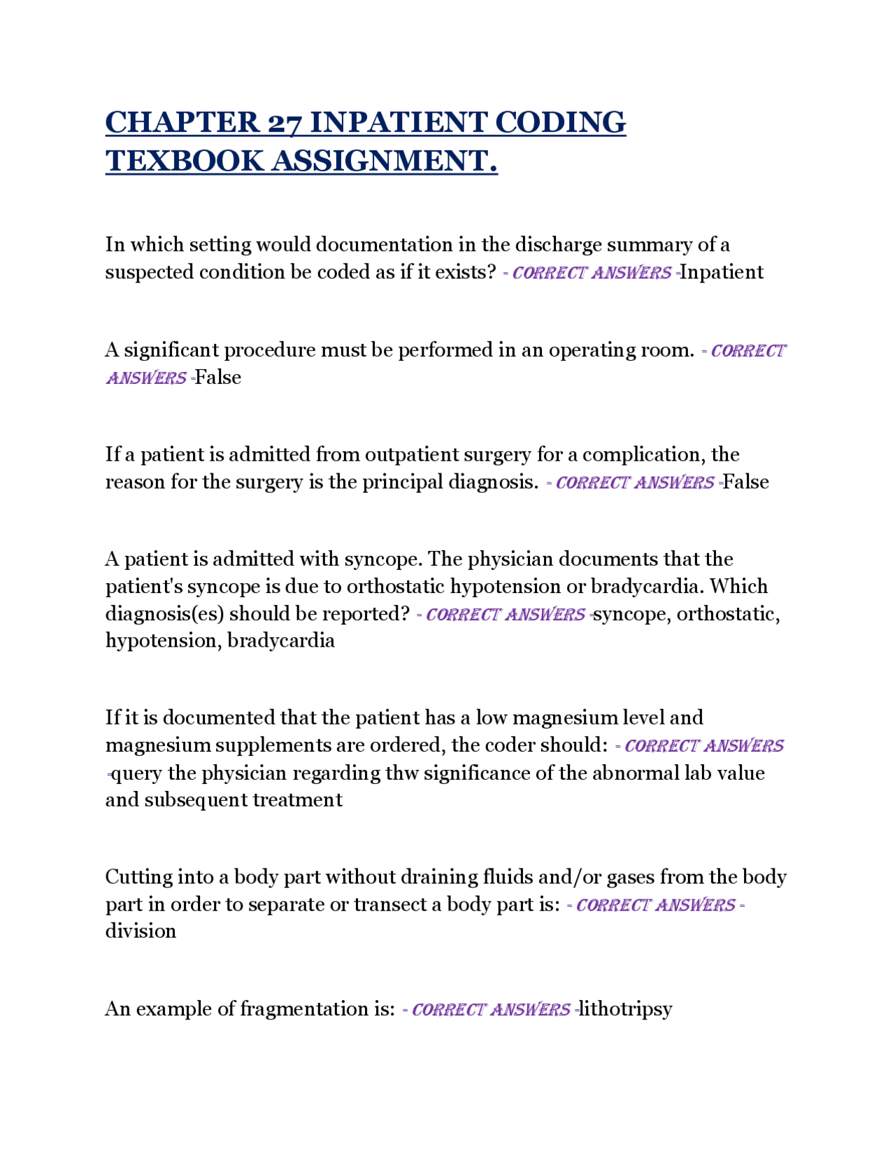 Inpatient Medical Coding: ICD-10-CM Practice Questions and Answers ...