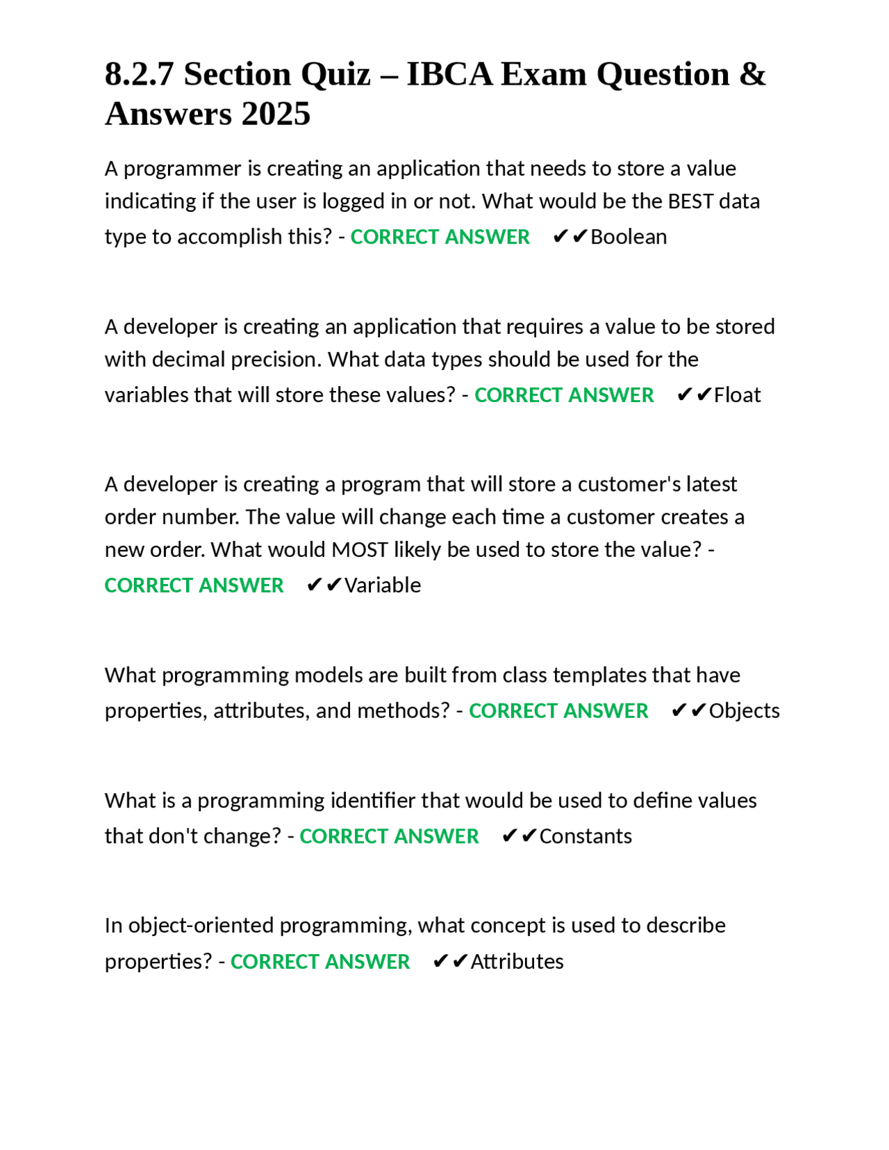 8.2.7 Section Quiz – IBCA Exam Question & Answers 2025 | Exams Nursing ...