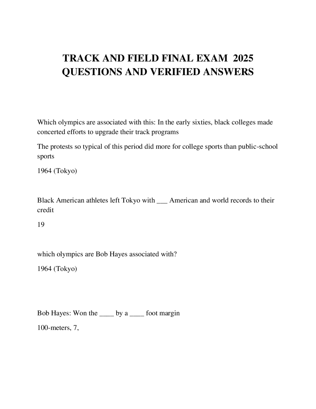 TRACK AND FIELD FINAL EXAM 2025 QUESTIONS AND VERIFIED ANSWERS | Exams ...