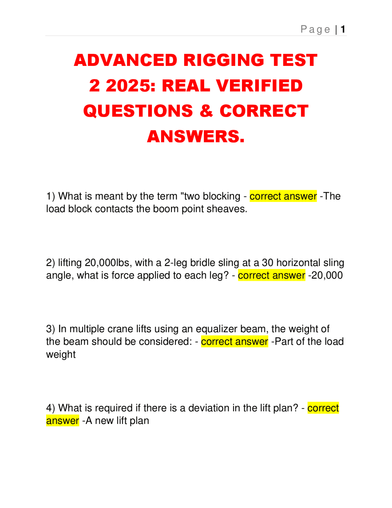 ADVANCED RIGGING TEST 2 2025: REAL VERIFIED QUESTIONS & CORRECT ANSWERS ...