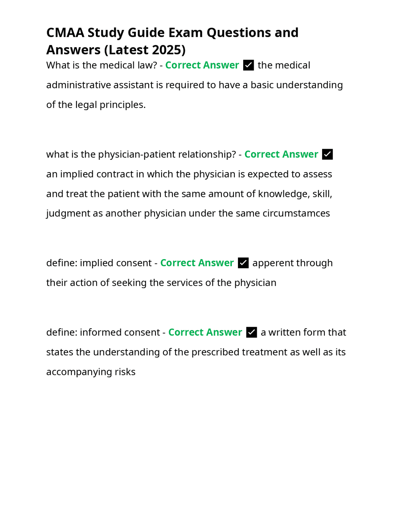 CMAA Study Guide Exam Questions and Answers (Latest 2025) | Exams ...