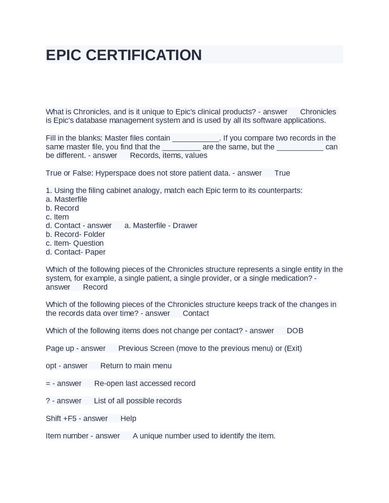 Epic Chronicles Certification Q&A: Database and System Overview | Exams ...