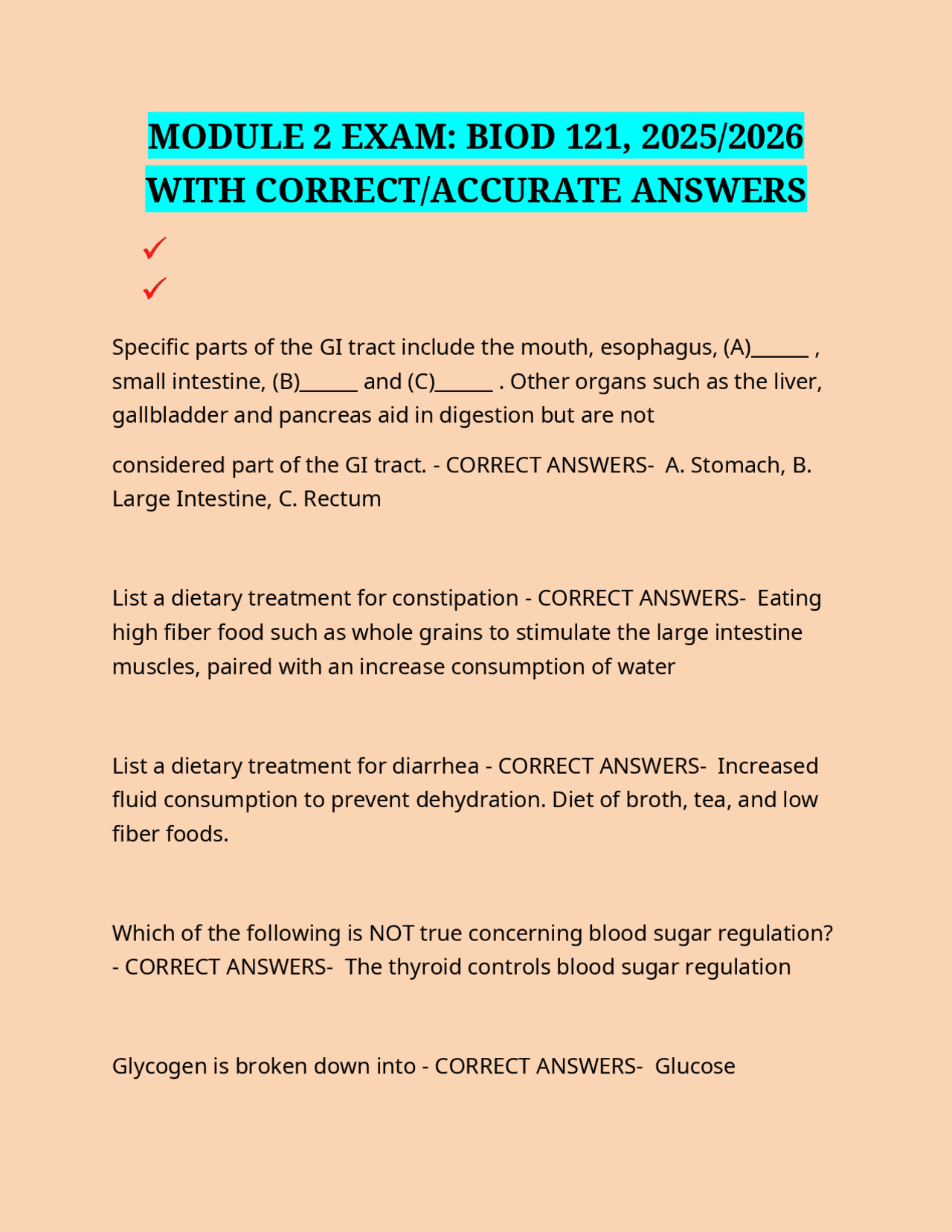 MODULE 2 EXAM: BIOD 121, 2025/2026 WITH CORRECT/ACCURATE ANSWERS ...