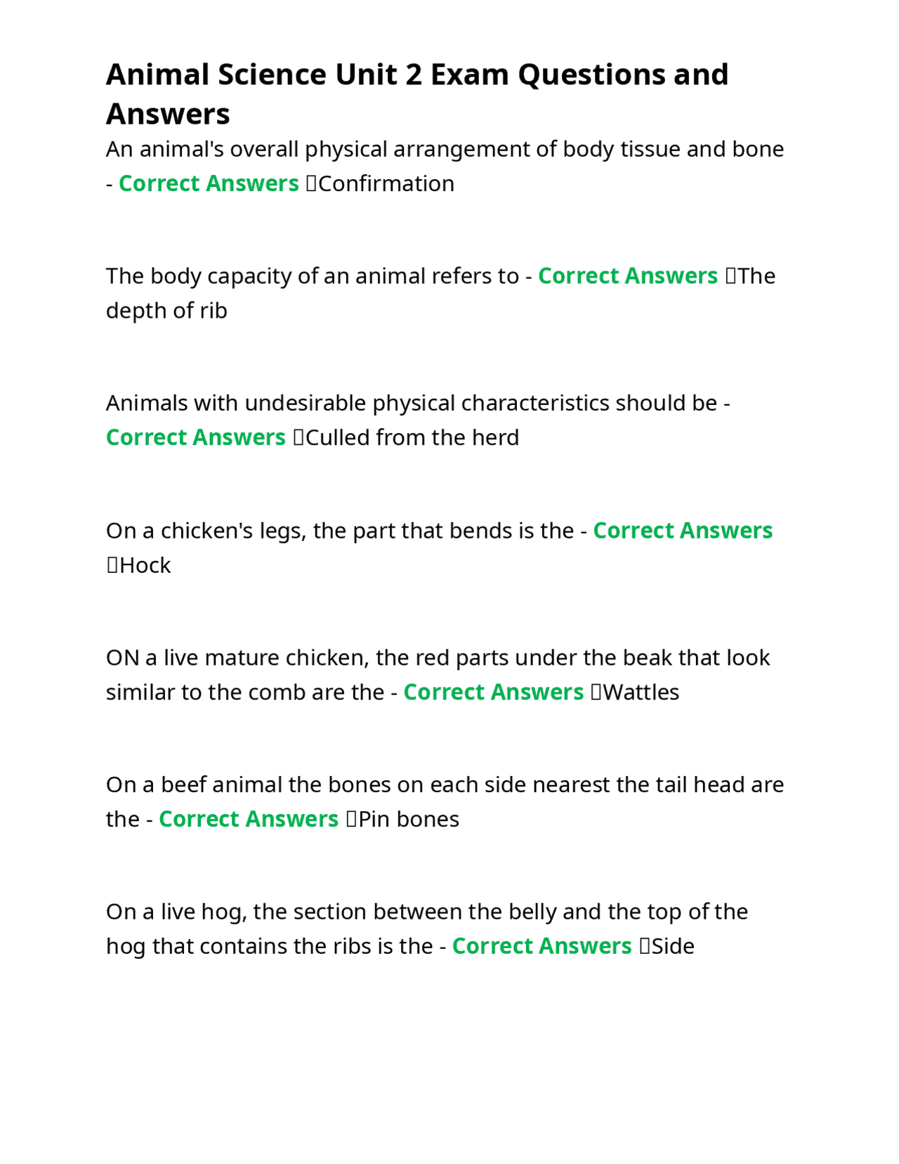 Animal Science Unit 2 Exam Q&A: Livestock Judging and Anatomy | Exams ...