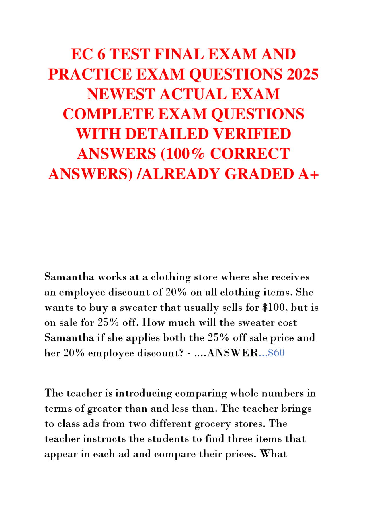 EC 6 TEST FINAL EXAM AND PRACTICE EXAM QUESTIONS 2025 NEWEST XAM ...