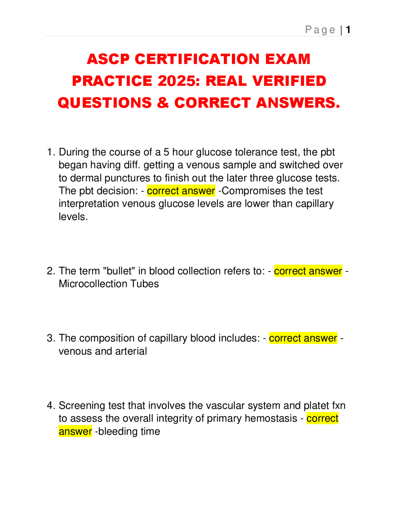 ASCP CERTIFICATION EXAM PRACTICE 2025: REAL VERIFIED QUESTIONS ...