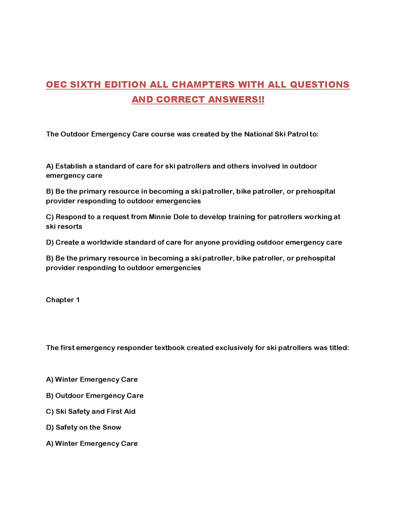 OEC Sixth Edition: Comprehensive Exam Questions and Answers for ...