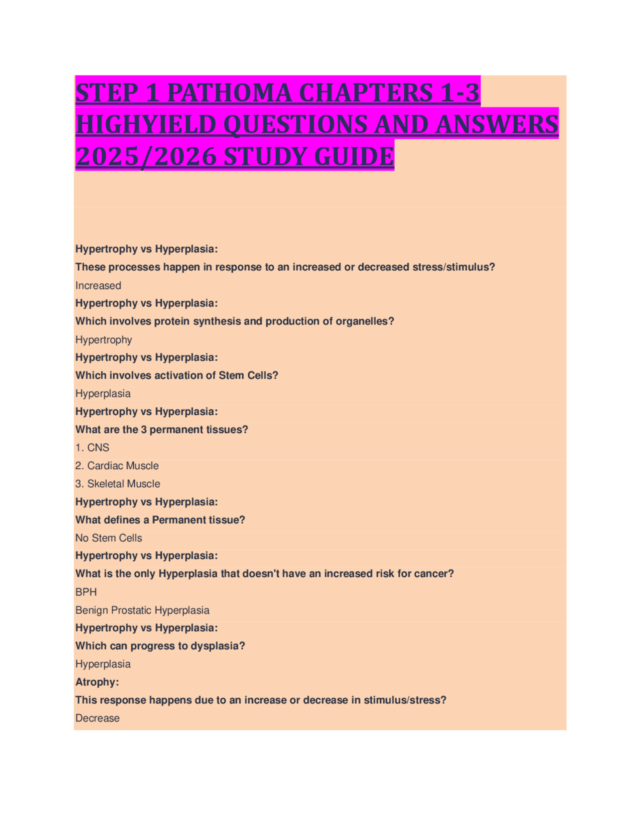 Pathoma Chapters 1-3: High-Yield Pathology Q&A Study Guide | Exams ...