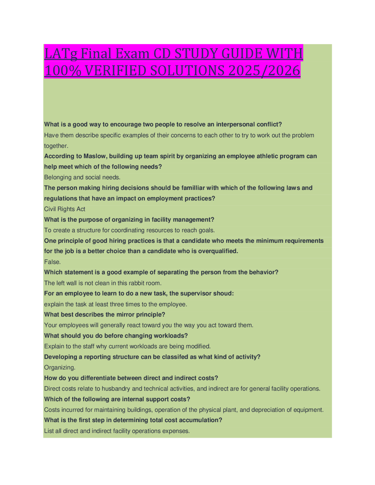 LATg Final Exam CD STUDY GUIDE WITH 100% VERIFIED SOLUTIONS 2025/2026 ...