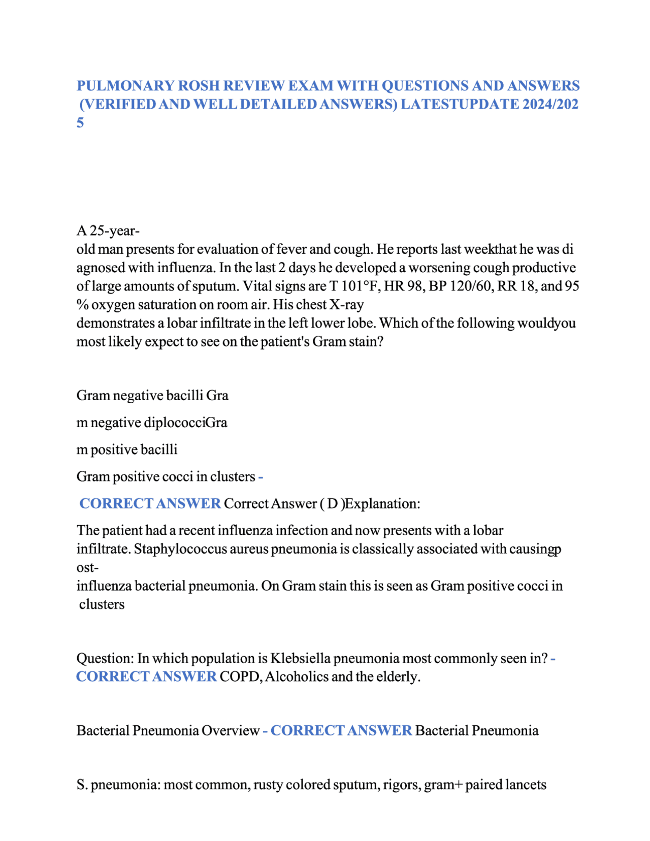 PULMONARY ROSH REVIEW EXAM LATEST 2024/2025 WITH QUESTIONS AND CORRECT ...