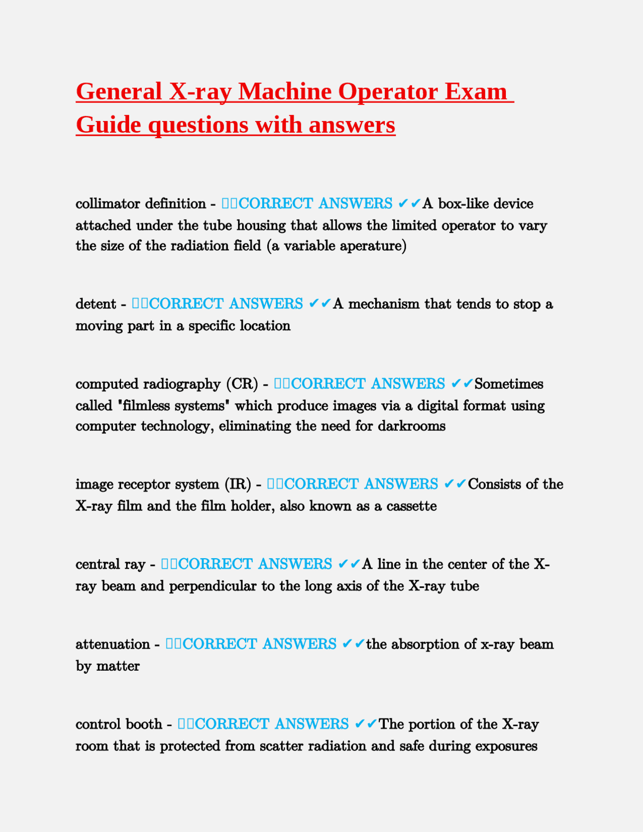 X-Ray Machine Operator Exam Study Guide: Key Concepts and Definitions ...