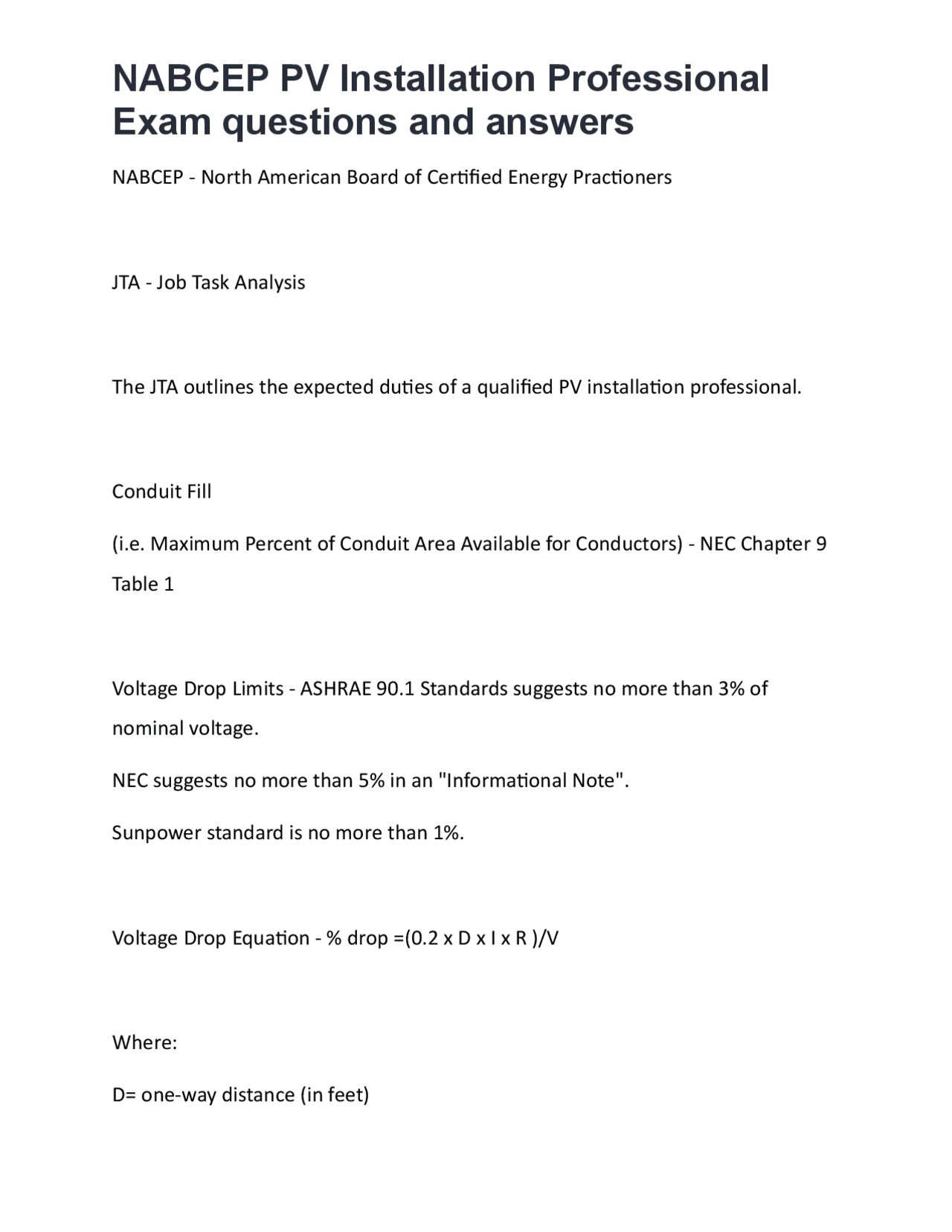 NABCEP PV Installation Professional Exam: Questions and Answers | Exams ...