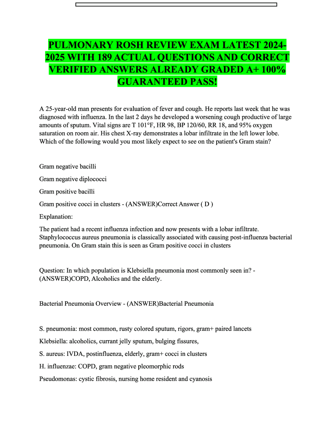 PULMONARY ROSH REVIEW EXAM LATEST 2024/2025 WITH QUESTIONS AND CORRECT ...