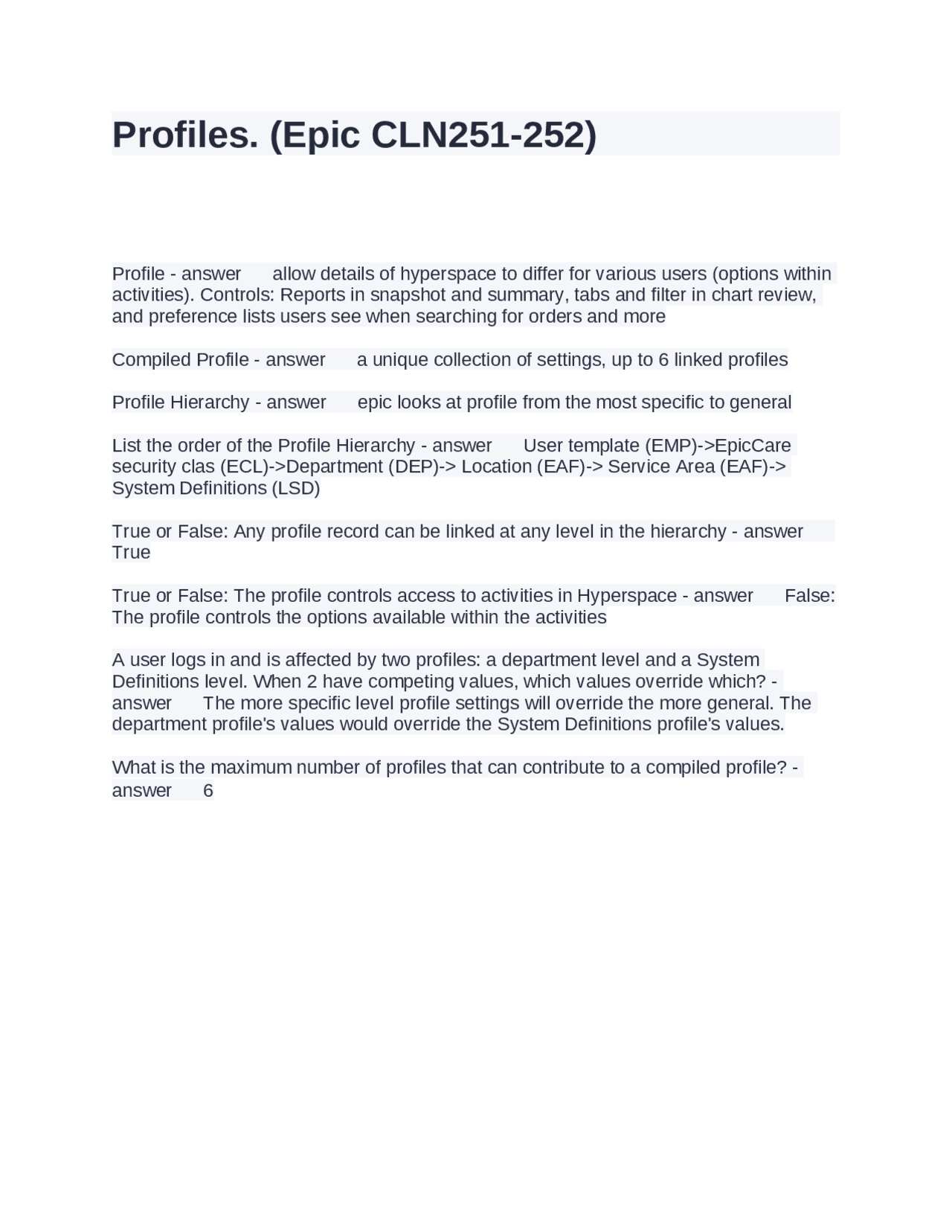 Epic Hyperspace Profile Management: Hierarchy and Settings | Exams ...