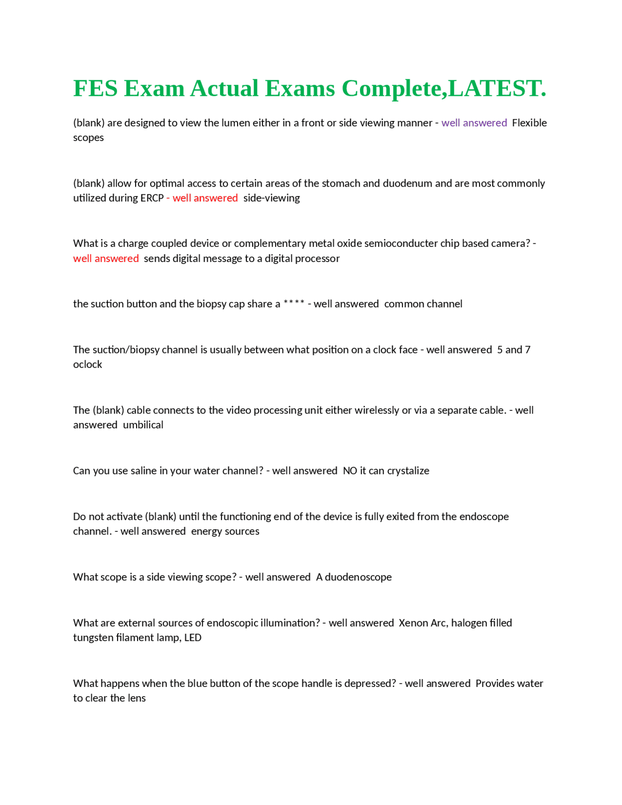 FES Exam Q&A: Endoscopy Techniques and Safety | Exams Health sciences ...